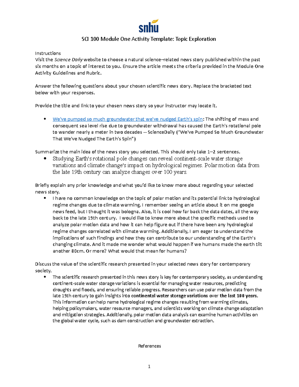 Week1 - 1-1 - SCI 100 Module One Activity Template: Topic Exploration ...
