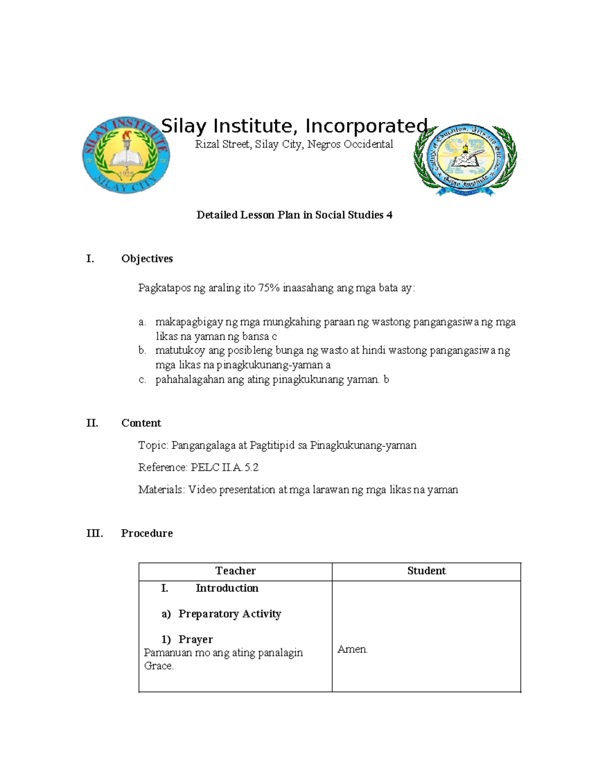 DLP Social Studies - Silay Institute, Incorporated Rizal Street, Silay ...