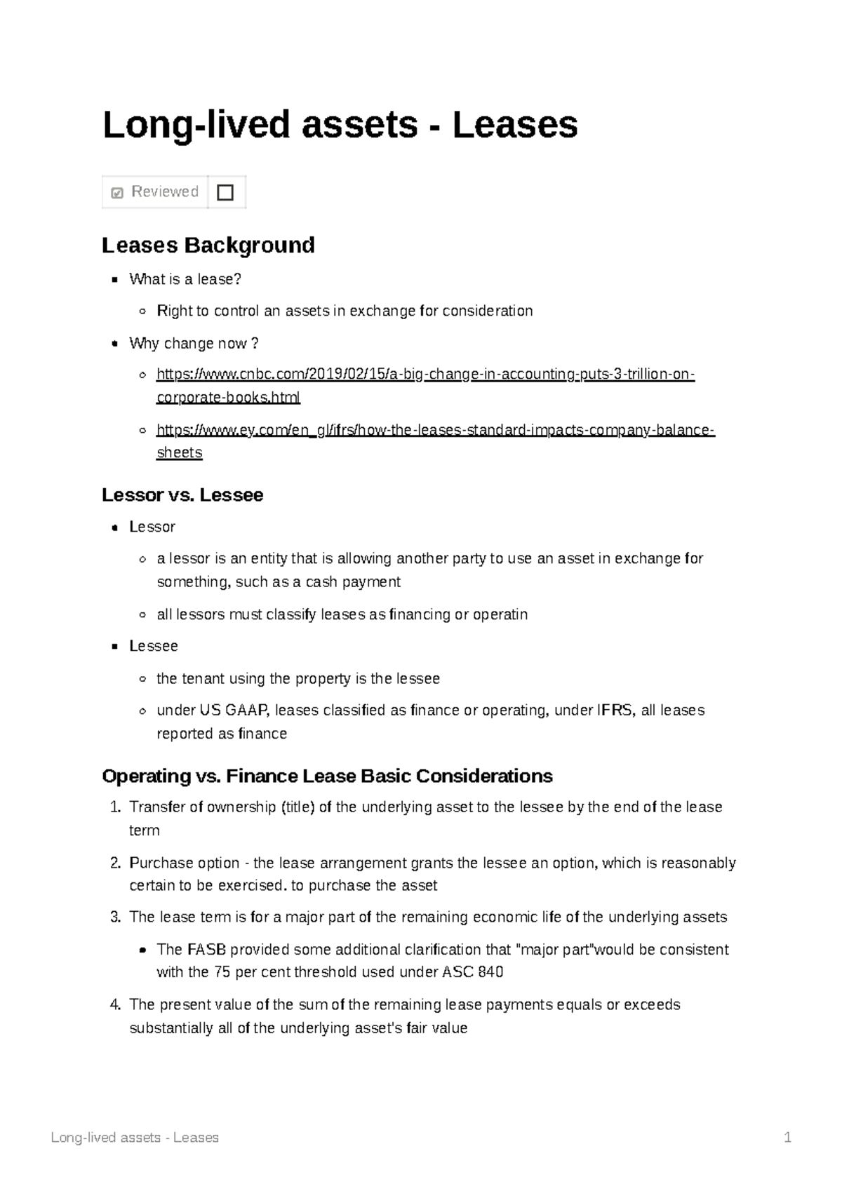 Long-lived assets - Leases - Long-lived assets - Leases Reviewed Leases ...