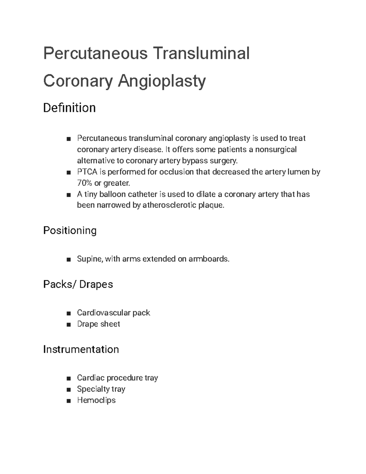 Percutaneous Transluminal Coronary Angioplasty - It offers some ...