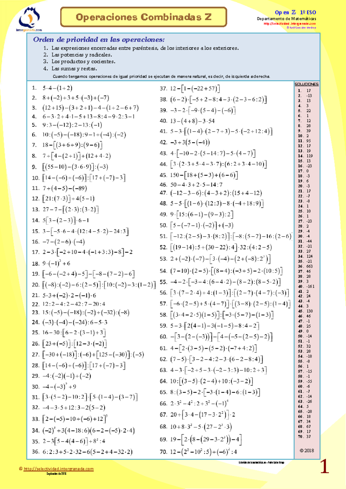 Operacions combinades - Op en 1º ESO Departamento de Matemáticas selectividad.intergranada ...