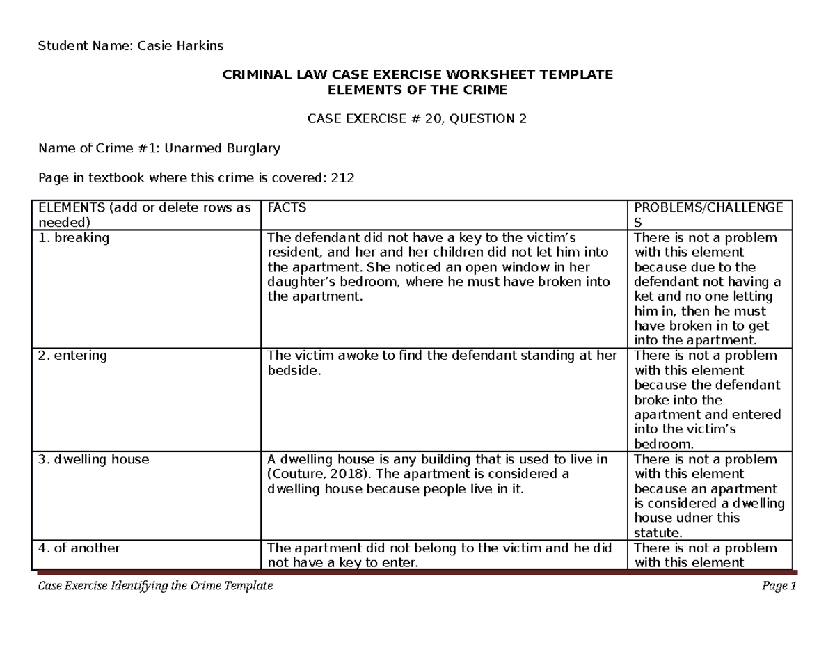 Criminal law case 20 #2 - Student Name: Casie Harkins CRIMINAL LAW CASE ...
