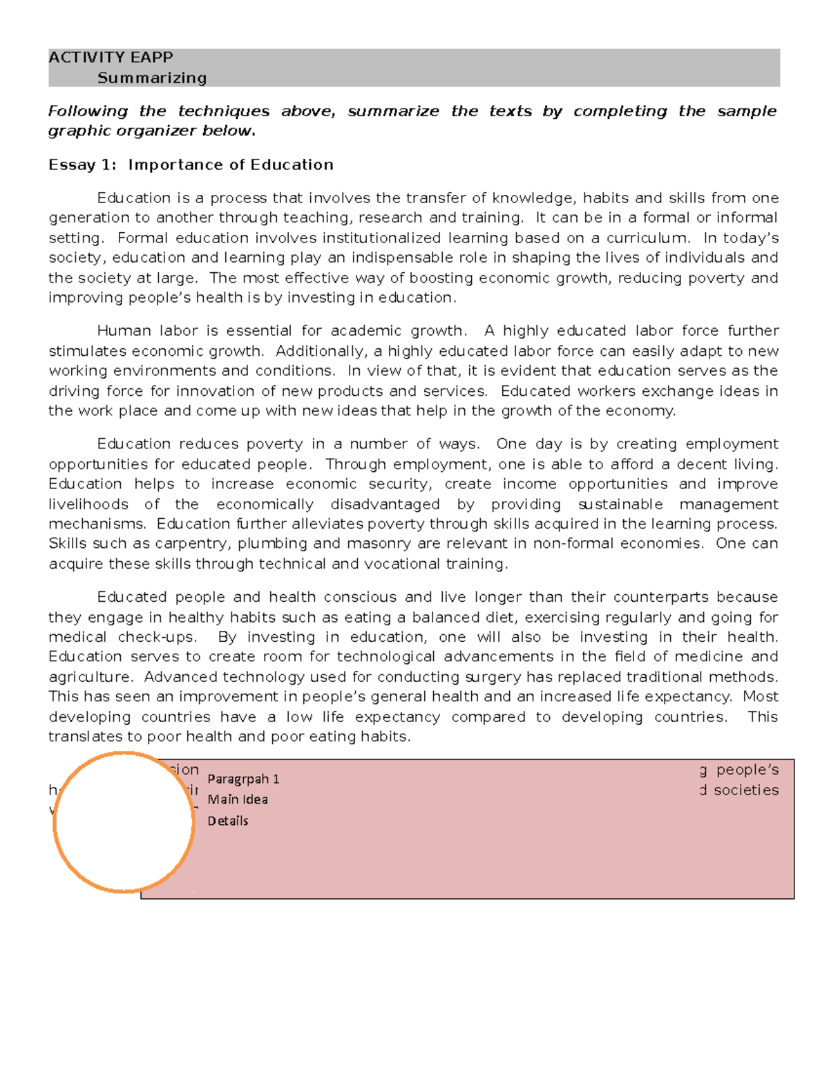 EAPP Activity 5 Summarizing - ACTIVITY EAPP Summarizing Following the ...