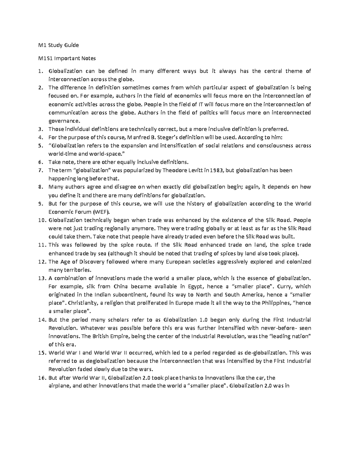 M1 Study Guide - CONTEMPORARY WORLD GED0035 - M1 Study Guide M1S 1 ...