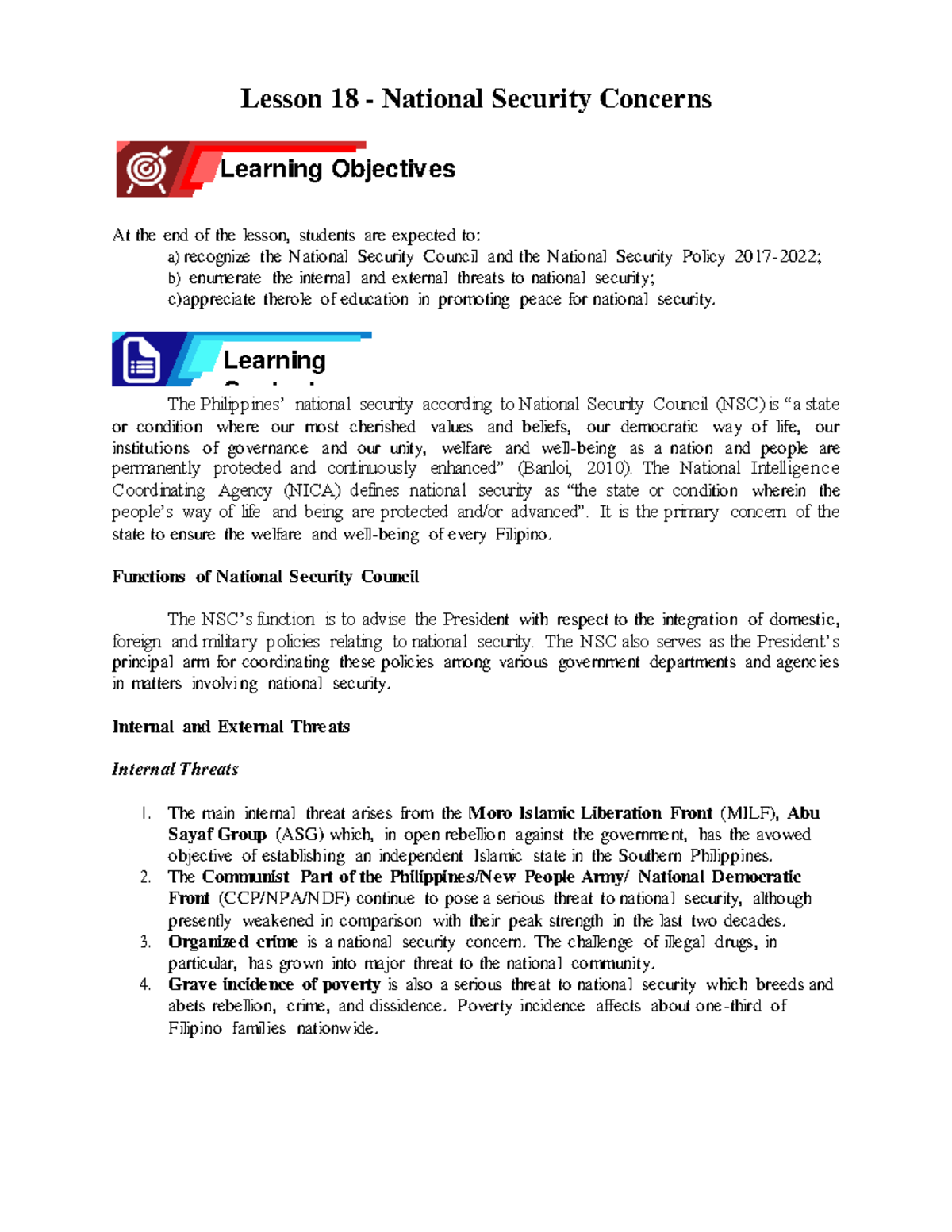 Lesson 18 National Security Concerns - Lesson 18 - National Security ...