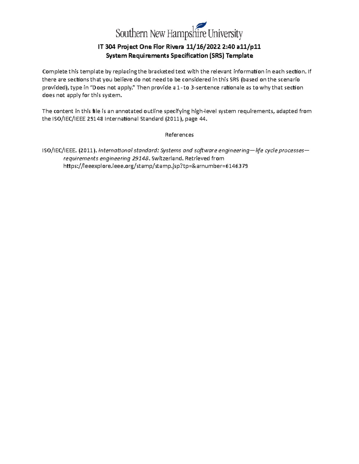 IT 304 Project One System Requirements Specifica 2-2 Activity Analyze a ...