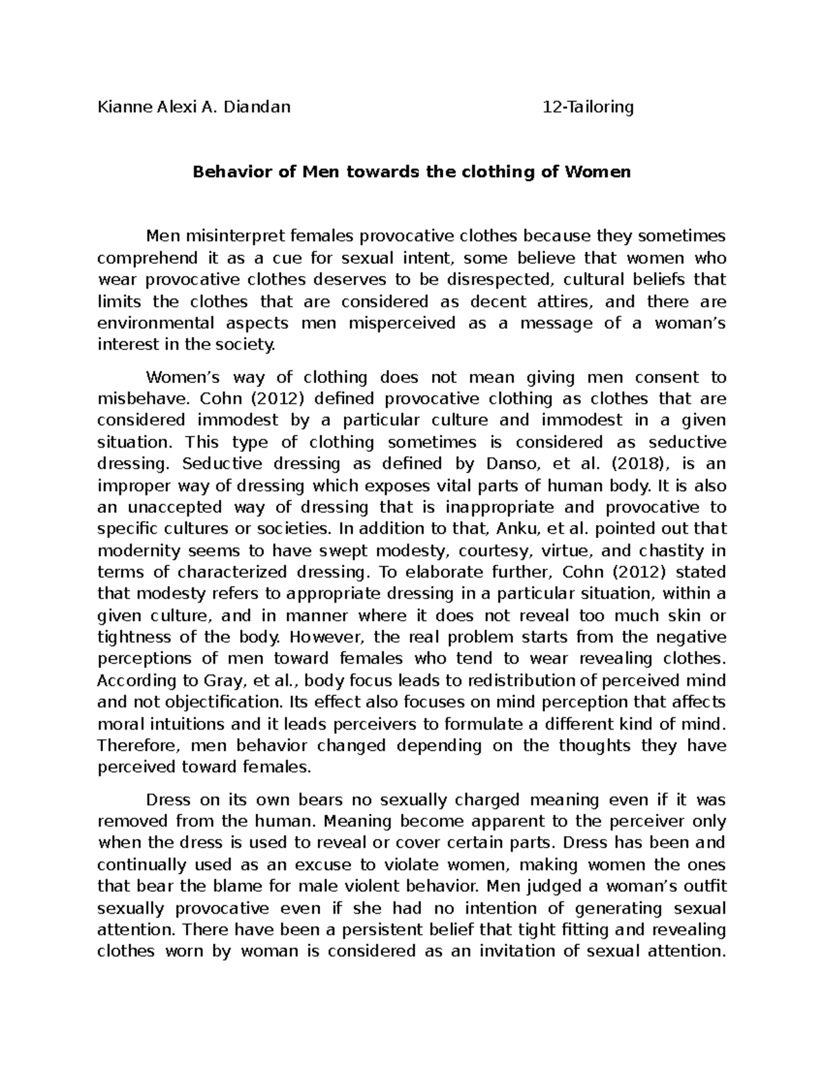 Position Paper - Kianne Alexi A. Diandan 12-Tailoring Behavior of Men ...