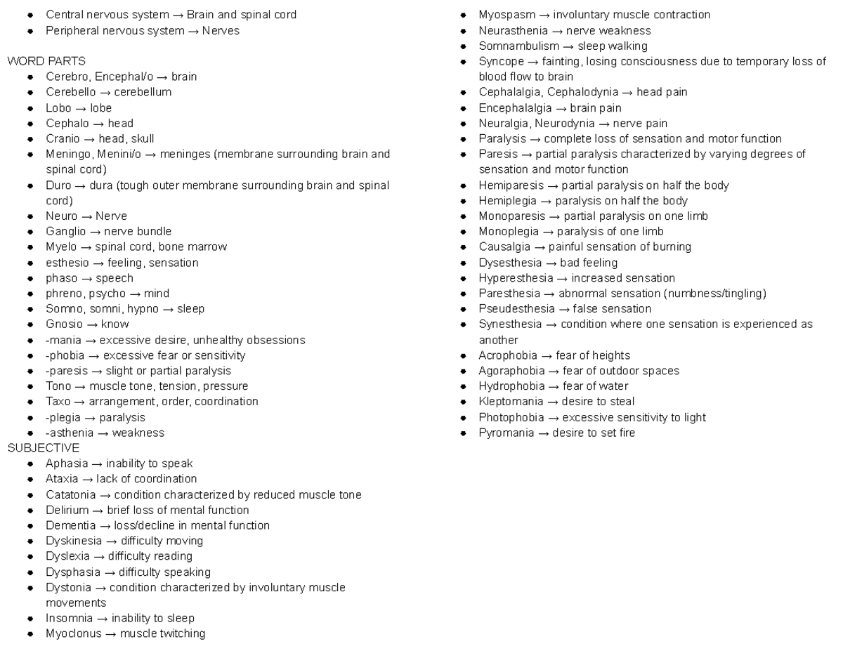 Chapter 5 Medical terminology- nervous system - neurology and ...