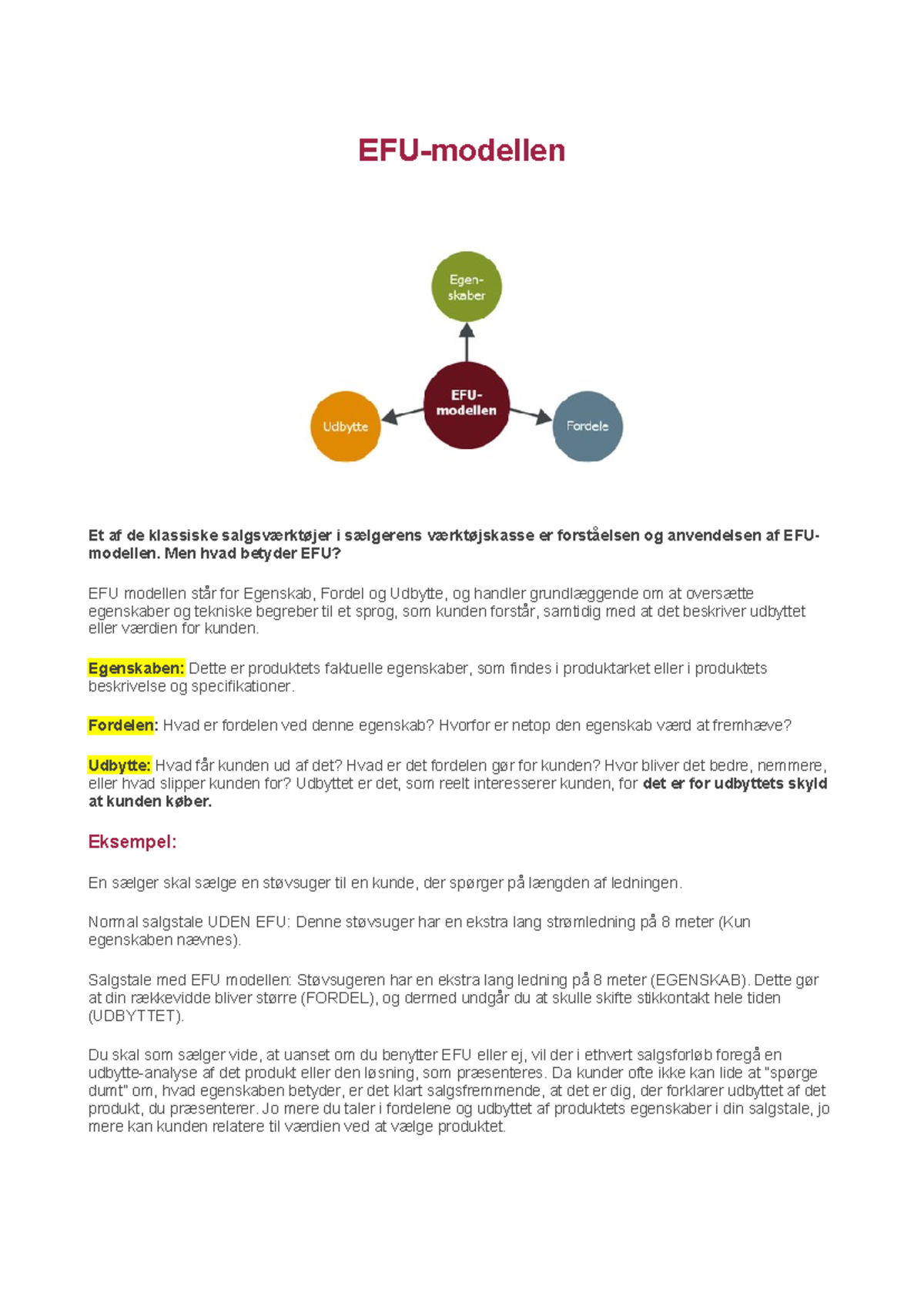 EFU opgave FCO - EFU-modellen Et af de klassiske salgsværktøjer i ...