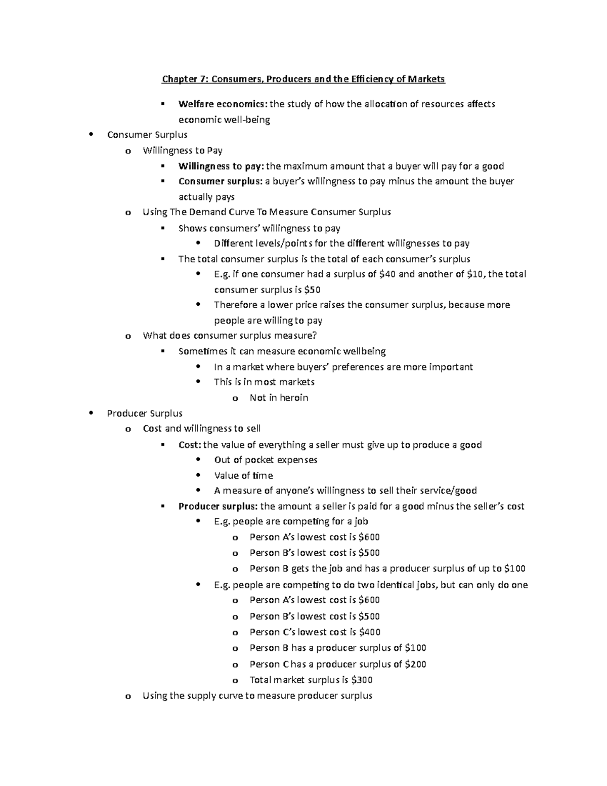 Chapter 7 Consumers, Producers and the Efficiency of Markets - if one ...