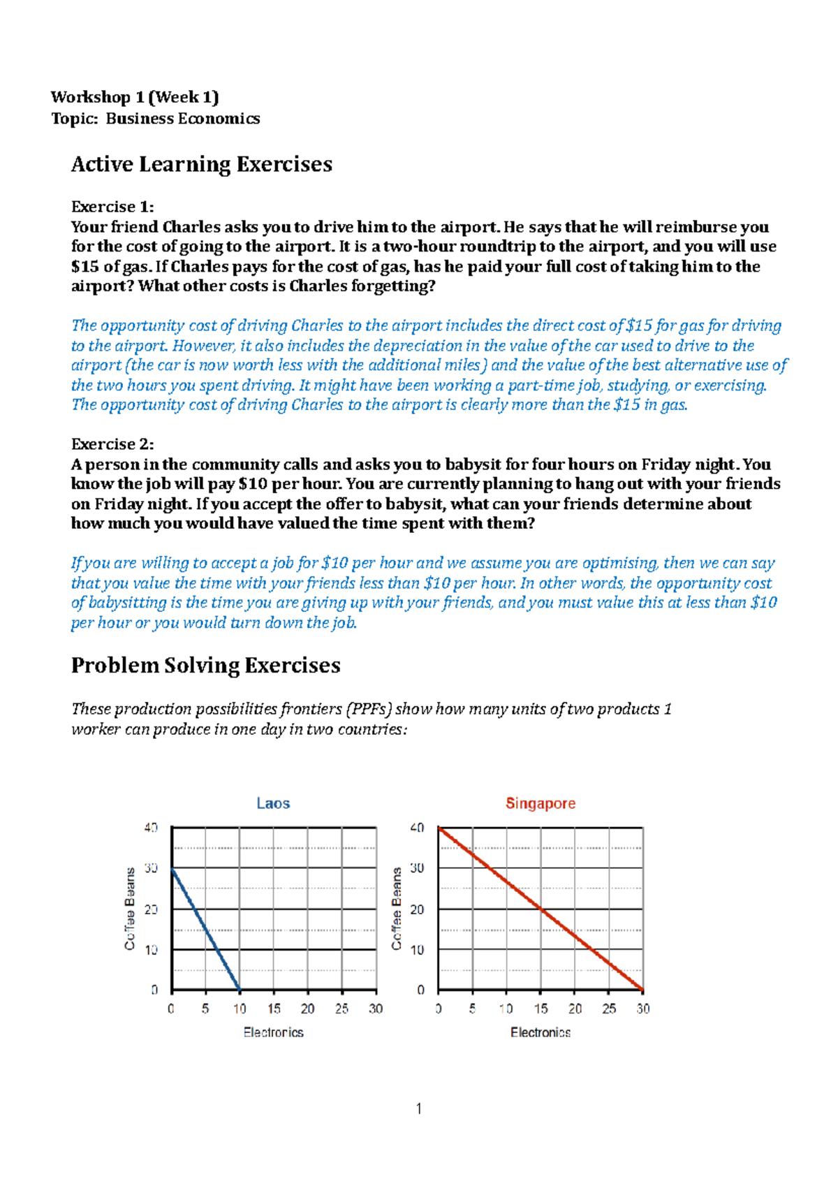 Workshop 1 Answers - Workshop 1 (Week 1) Topic: Business Economics Active Learning Exercises ...