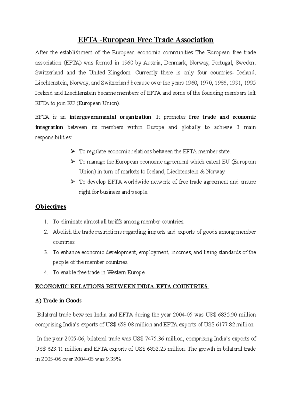 Group 4 - EFTA - Study material on EFTA - European Free Trade ...