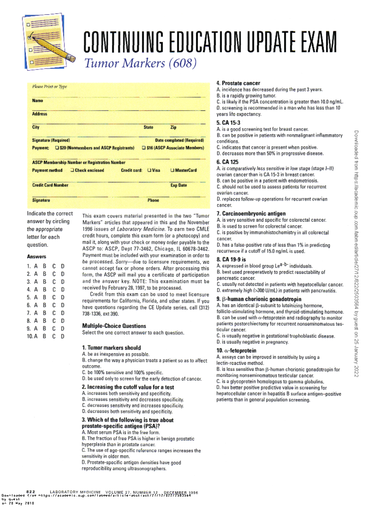MCQs Tumor marker 6 - Tutorial work - EDUCATION OPDATE EXAM Tumor ...