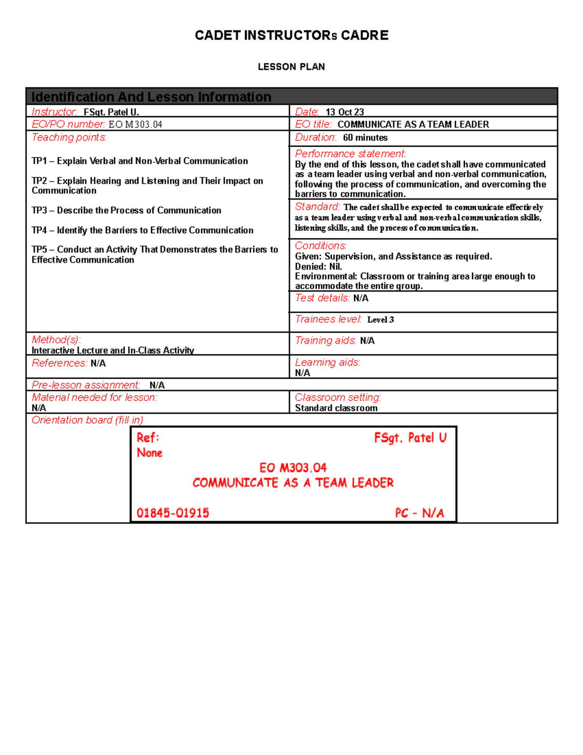 EO M303.04 – Communicate AS A TEAM Leader - CADET INSTRUCTORS CADRE ...