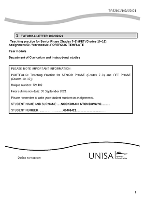 Tpn portfolio - Assignment 50 - TPN2601/103/0/ Tutorial Letter 103/0 ...