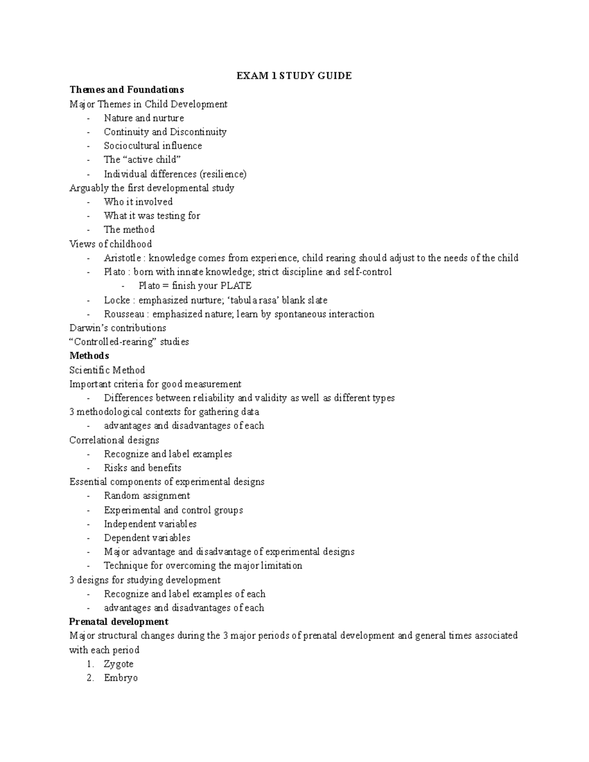 Psych 350 Exam 1 Study Guide - EXAM 1 STUDY GUIDE Themes and ...