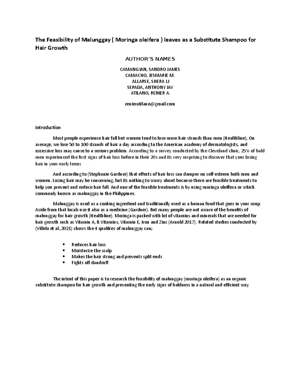 The Feasibility of Malunggay - ALLARSE, SHERA LI SEPADA, ANTHONY JAY ...