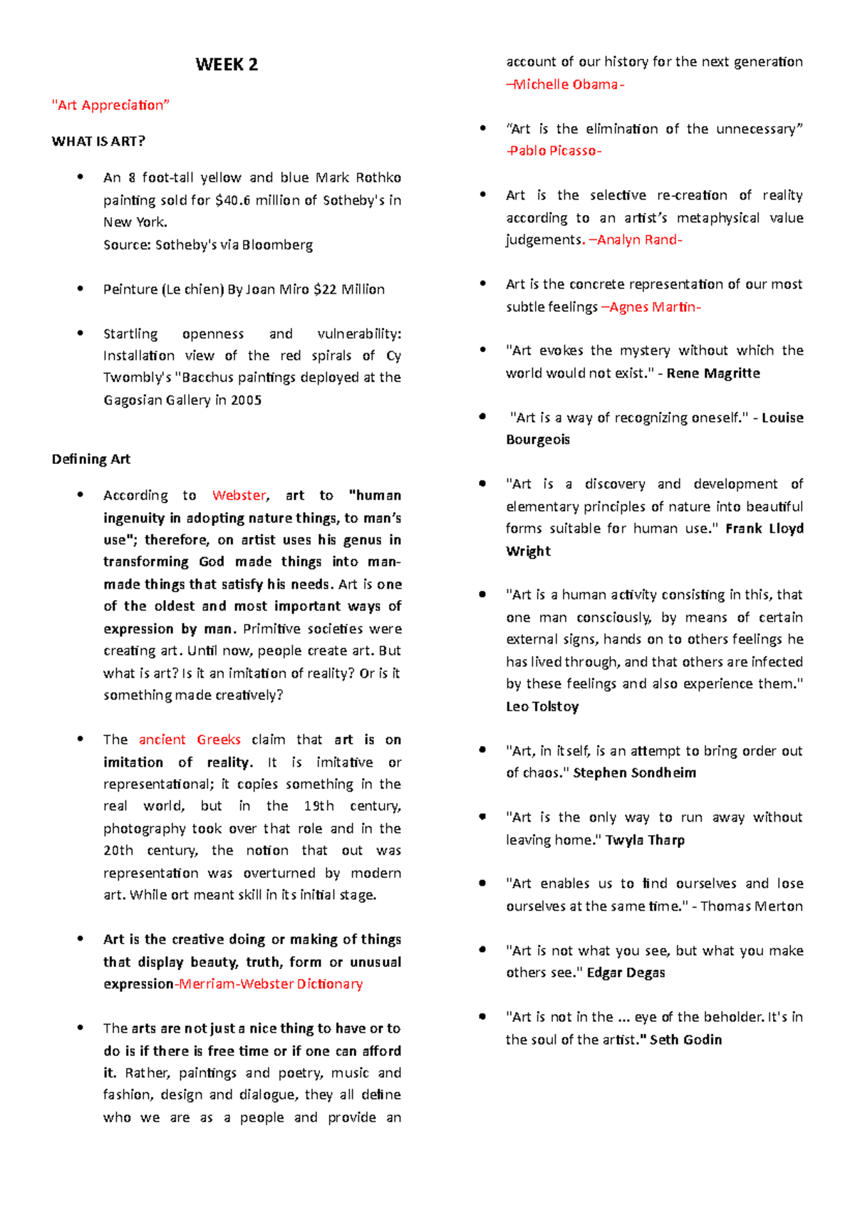 Reviewer sa Art app - Art Appreciation Lesson - WEEK 2 "Art ...