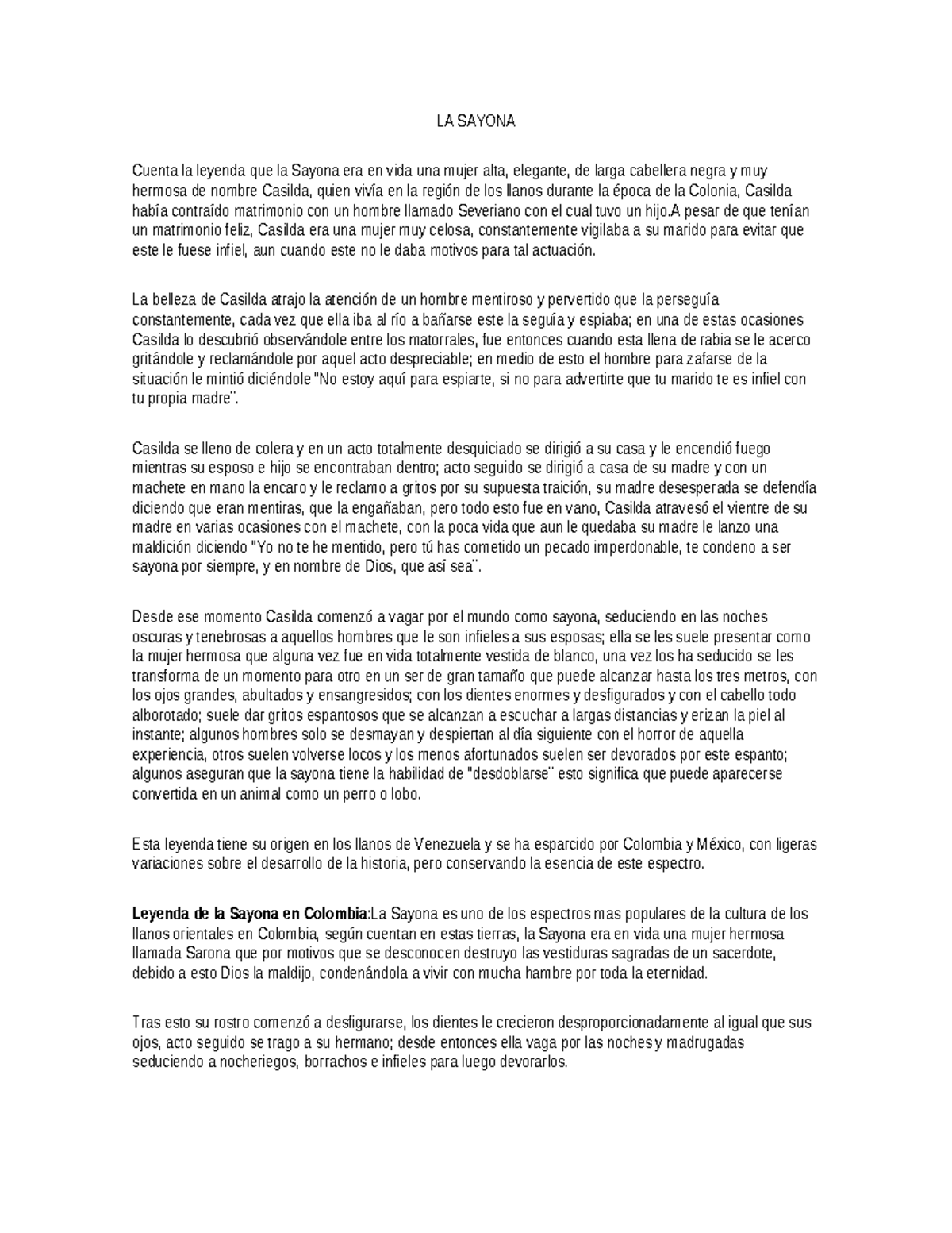 Leyenda LA Sayona - soicales - LA SAYONA Cuenta la leyenda que la ...