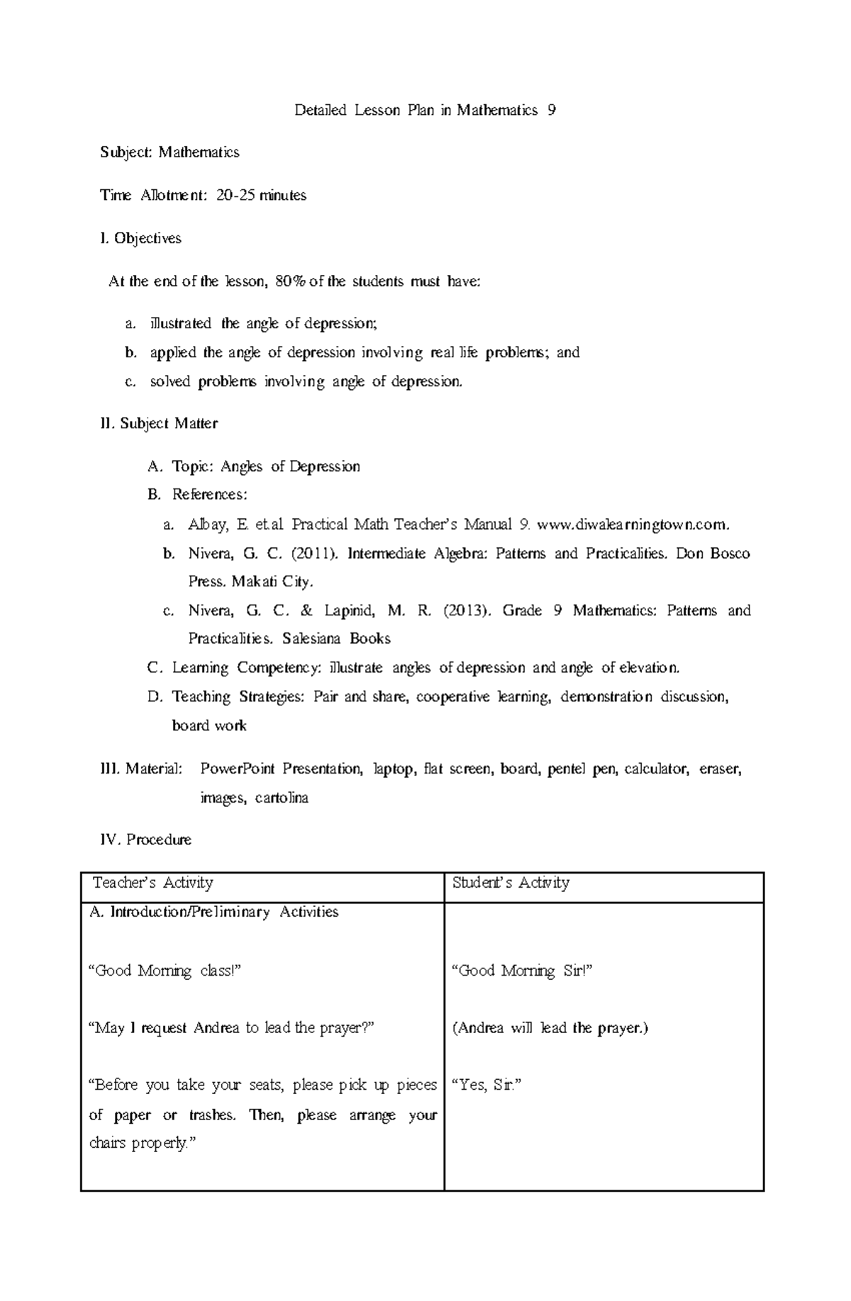 Detailed Lesson Plan in Mathematics 9 Finale - Detailed Lesson Plan in ...