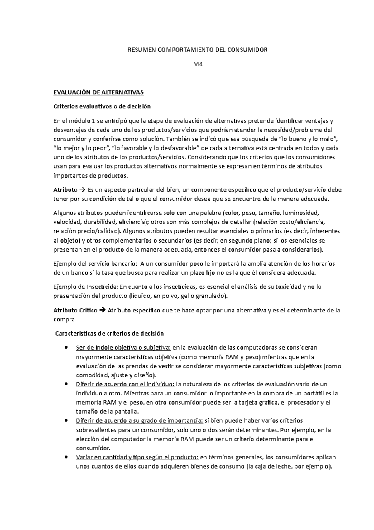 Resumen Comportamiento DEL Consumidor M4 - RESUMEN COMPORTAMIENTO DEL CONSUMIDOR M EVALUACIÓN DE ...