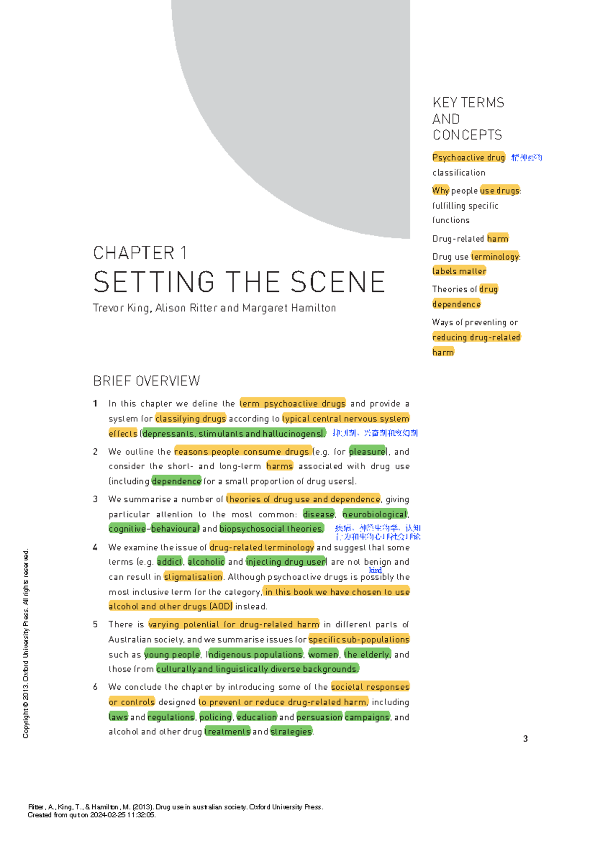 Chapter 1 Setting the scence Drug Use in Australian Society - 3 CHAPTER ...