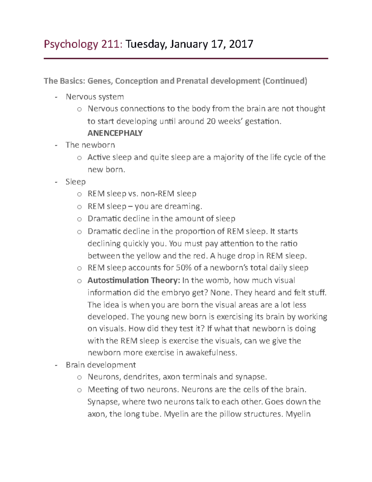 Psych 211 Jan17 - N/A - Psychology 211: Tuesday, January 17, 2017 The ...