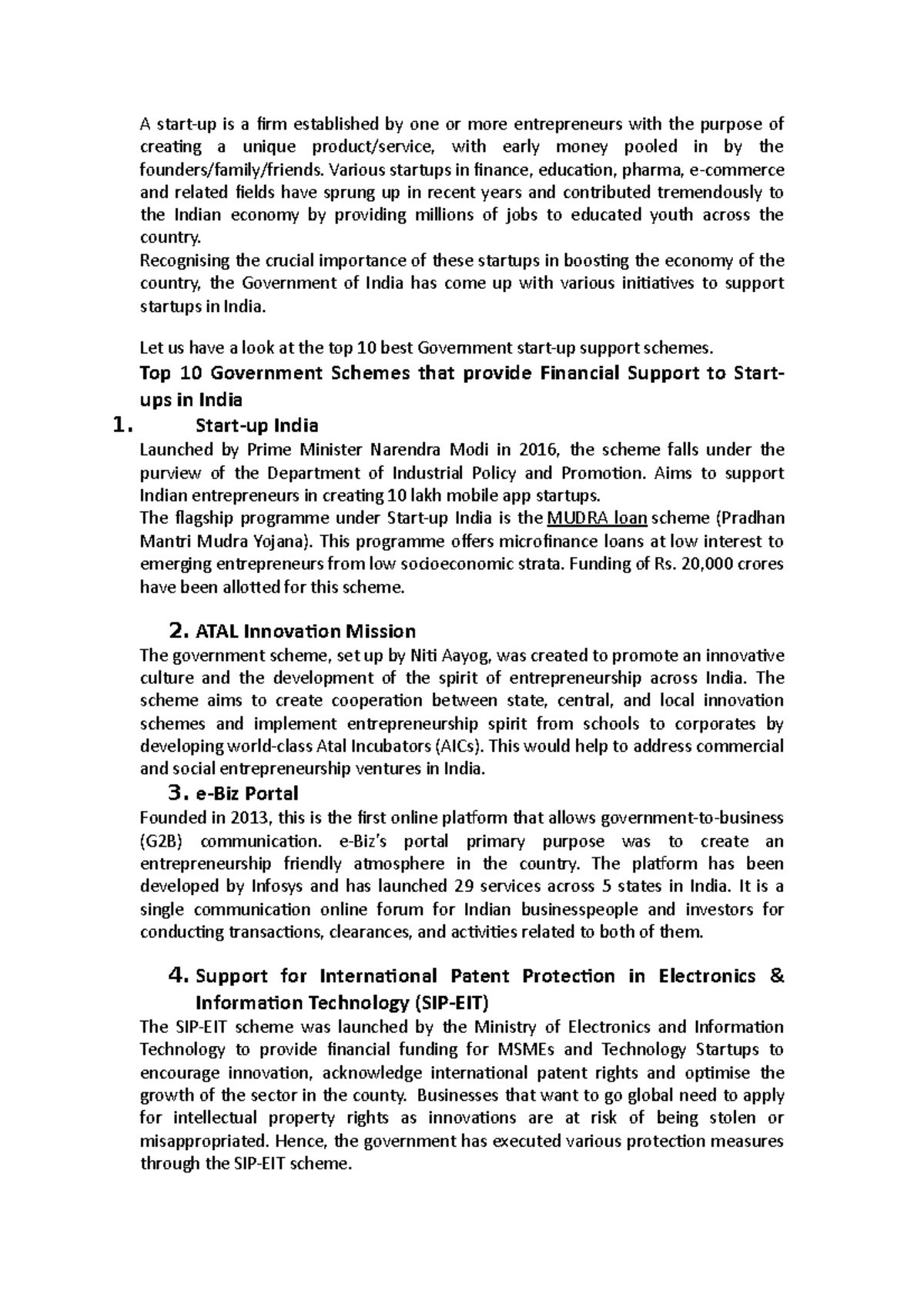 Start up schemes - A start-up is a firm established by one or more ...