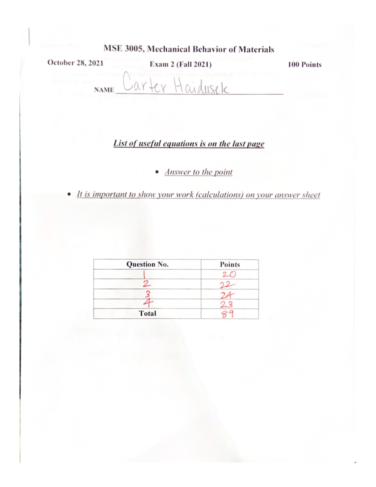 3005 Test 2 - test 2 - MSE 3005 - Studocu