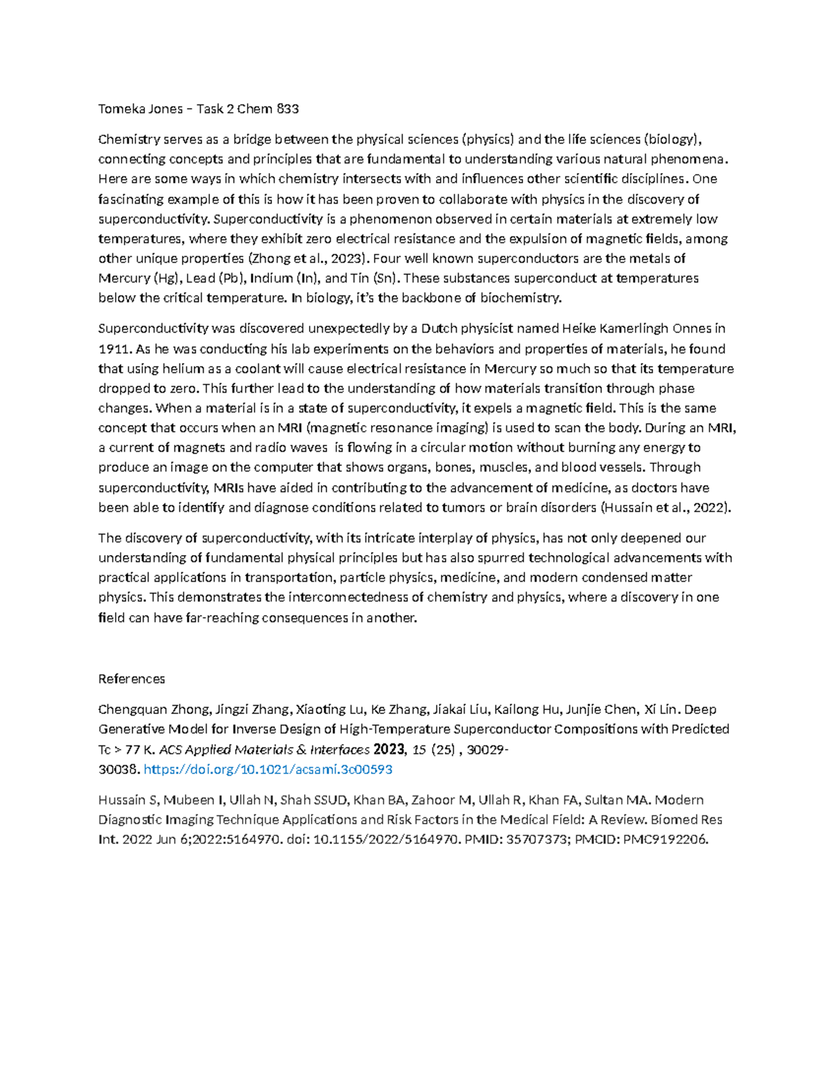 Task 2 chem 833 - Chemistry w/ lab - Tomeka Jones – Task 2 Chem 833 Chemistry serves as a bridge ...