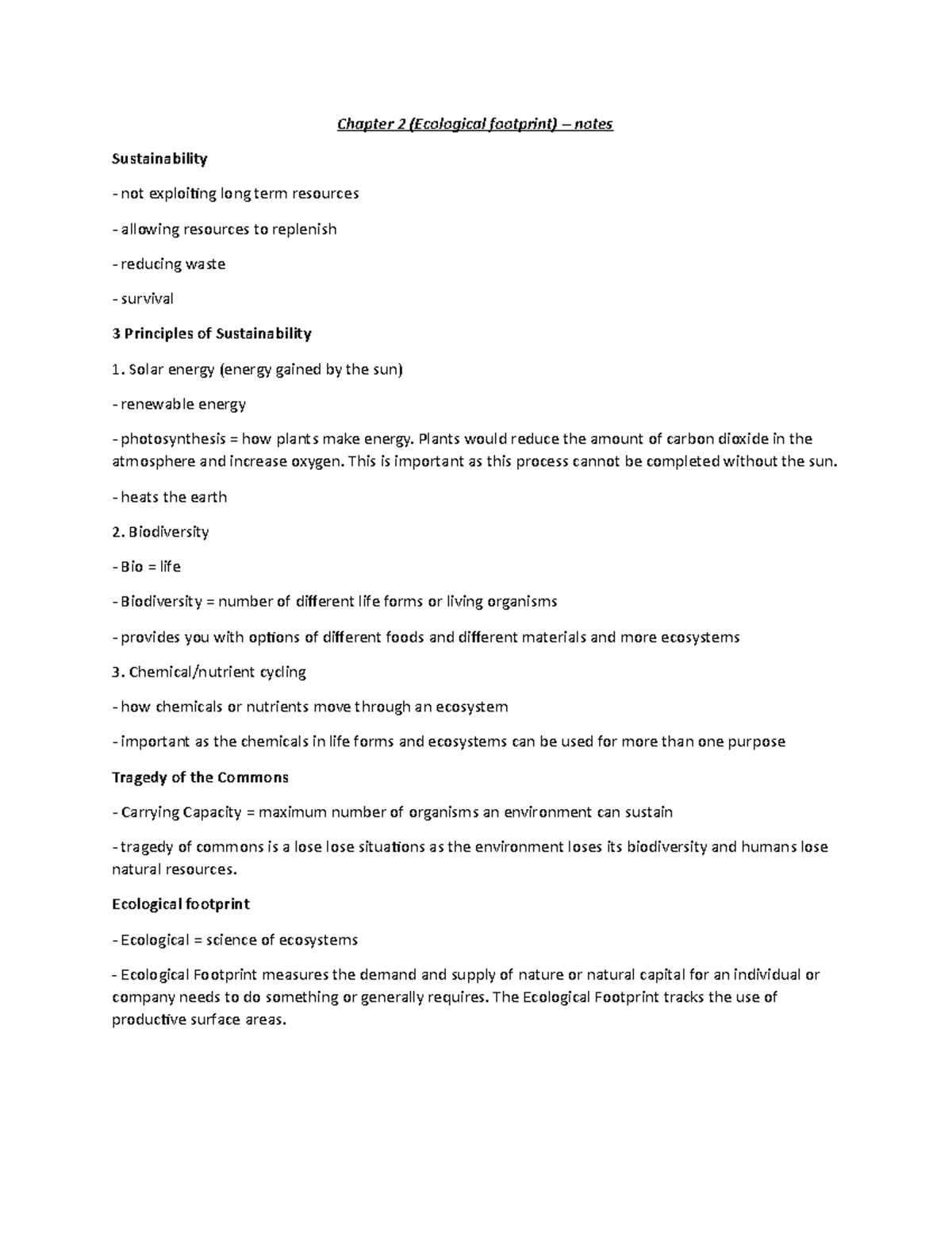 Chapter 2 – notes - Chapter 2 (Ecological footprint) – notes ...
