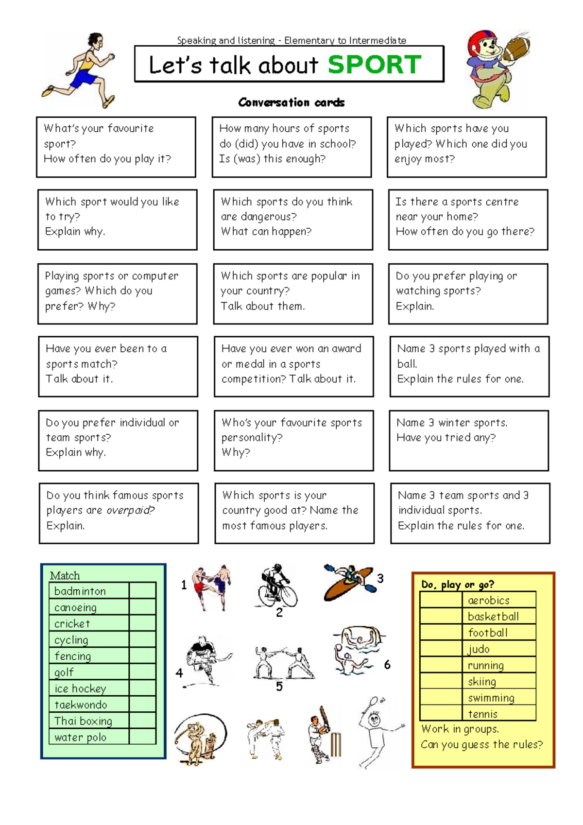 Deporte - tes 2 - 1 2 3 4 Speaking and listening – Elementary to ...
