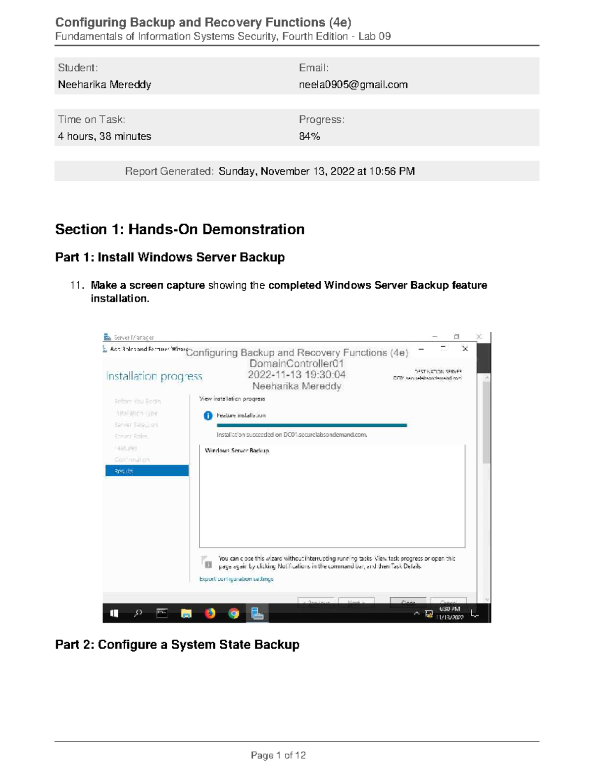 Lab 9-Configuring Backup and Recovery Functions - Fundamentals of Information Systems Security ...