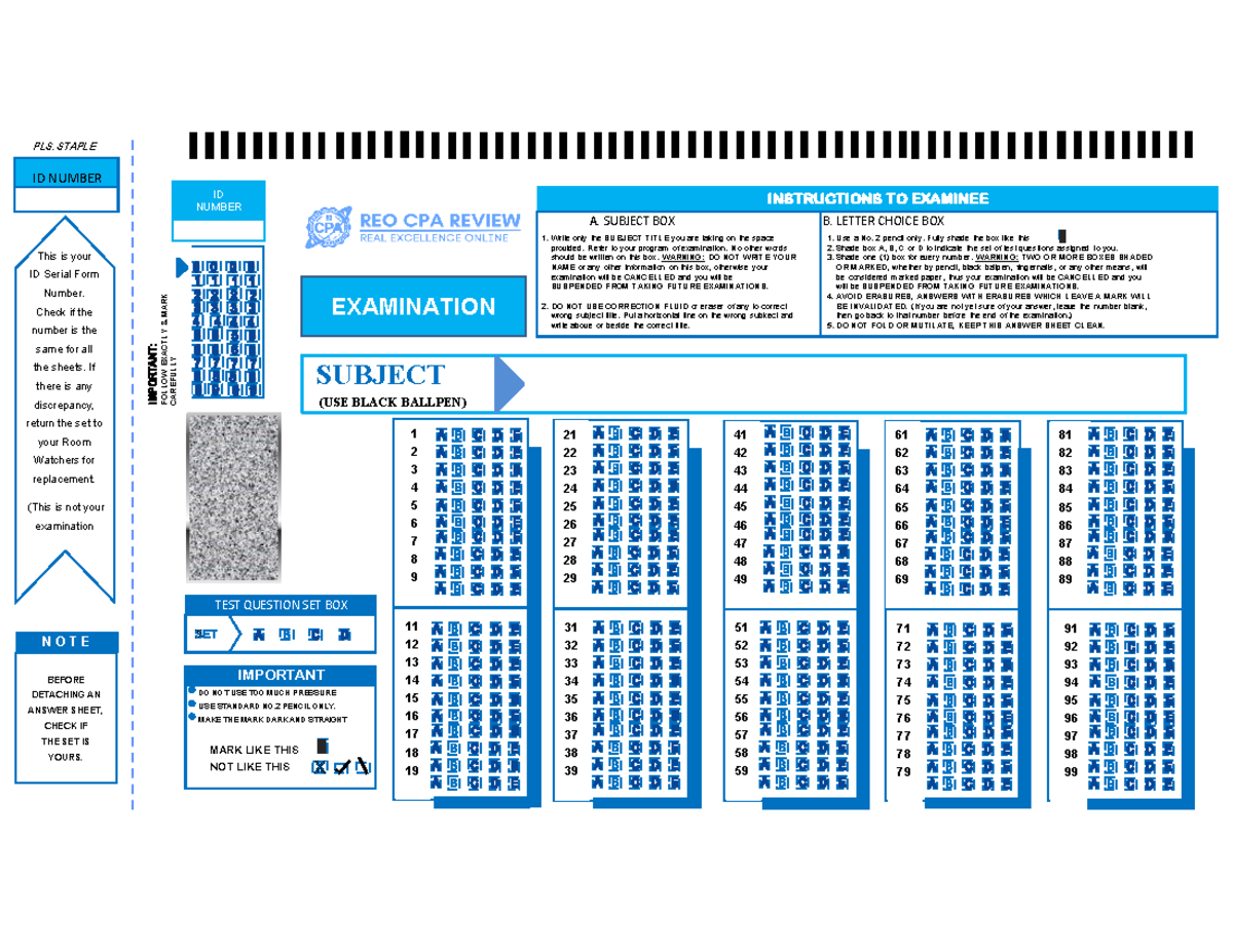 Printable Answer Sheet for Preboards - You may use to record answers ...