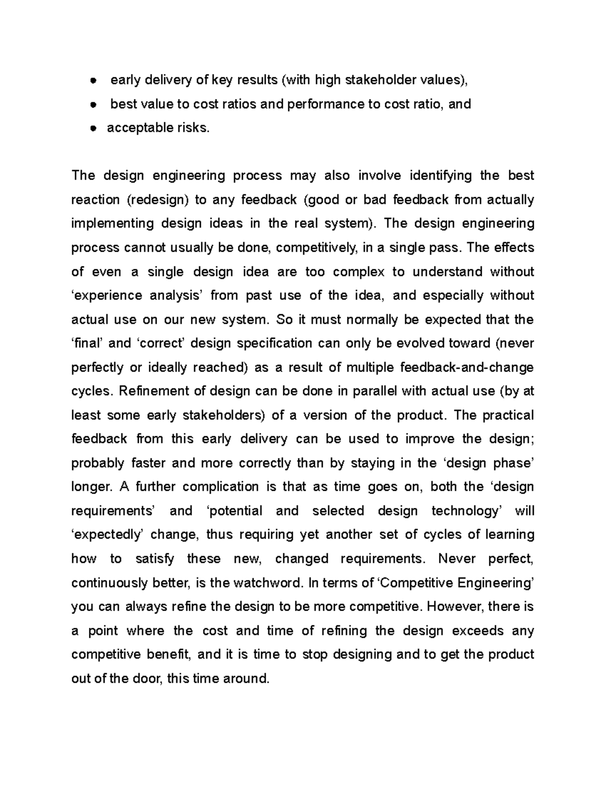 Design & Engineering Lecture note 7 - early delivery of key results ...