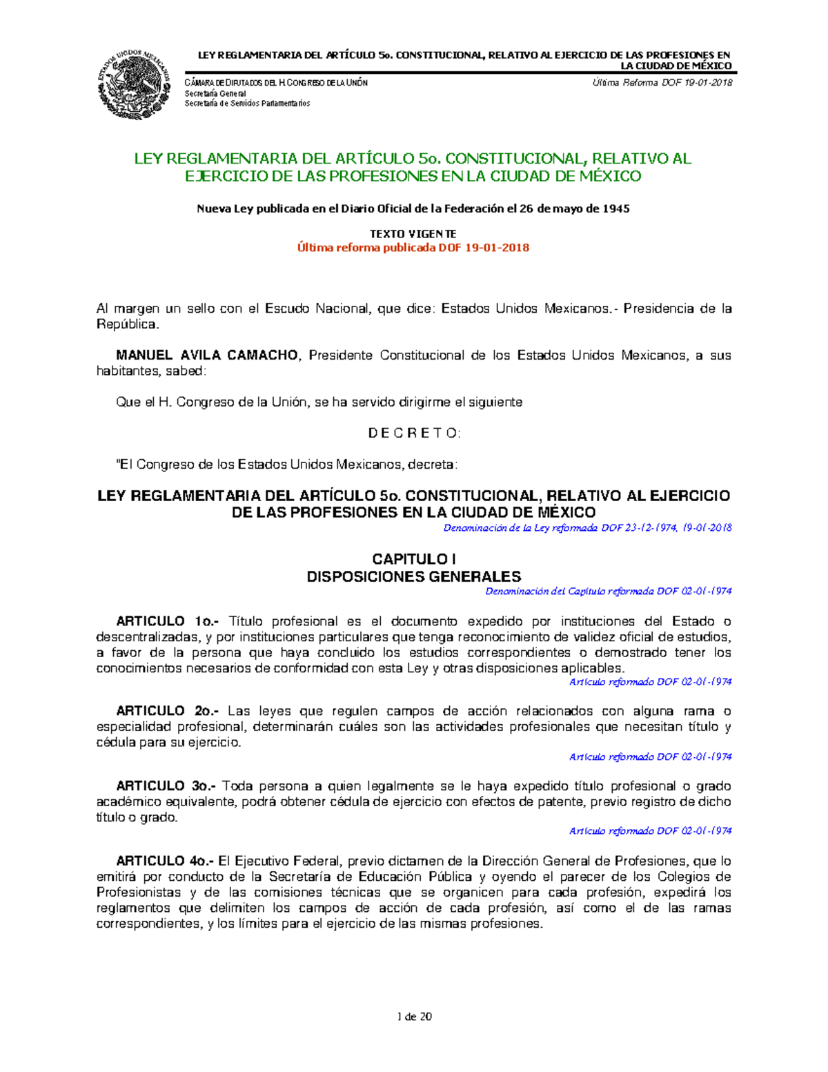 Articulo 5 constitucional - LA CIUDAD DE MÉXICO CÁMARA DE DIPUTADOS DEL ...