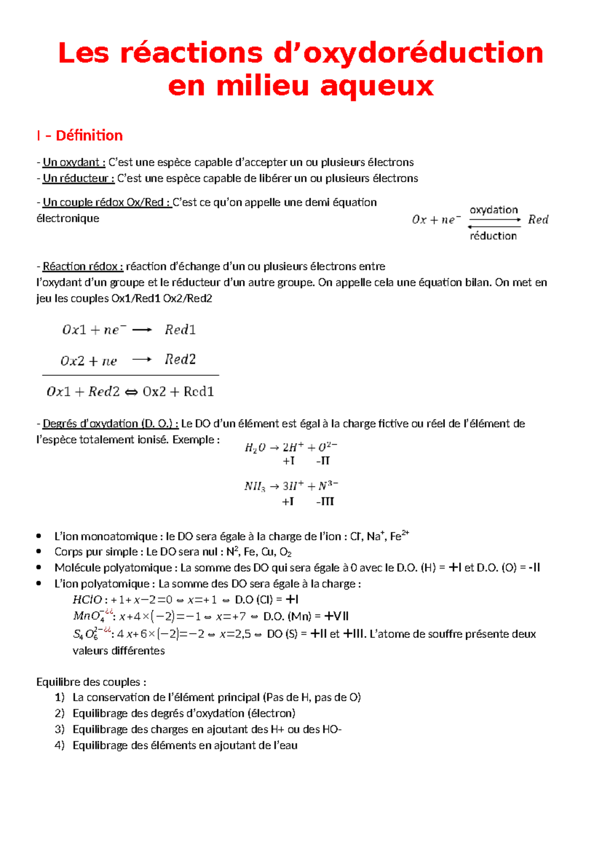 Les réactions d'oxydoréduction en milieu aqueux - Les réactions d ...
