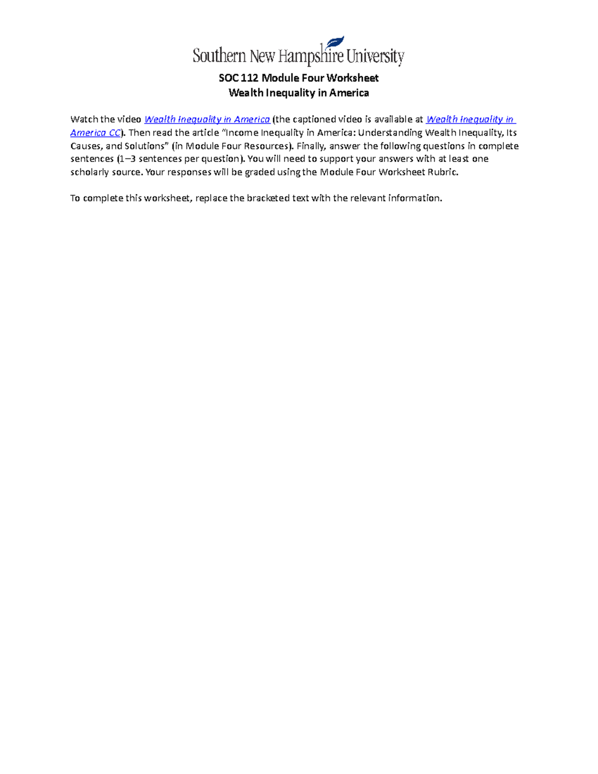 SOC 112 Module Four Worksheet - SOC112 - SNHU - Studocu