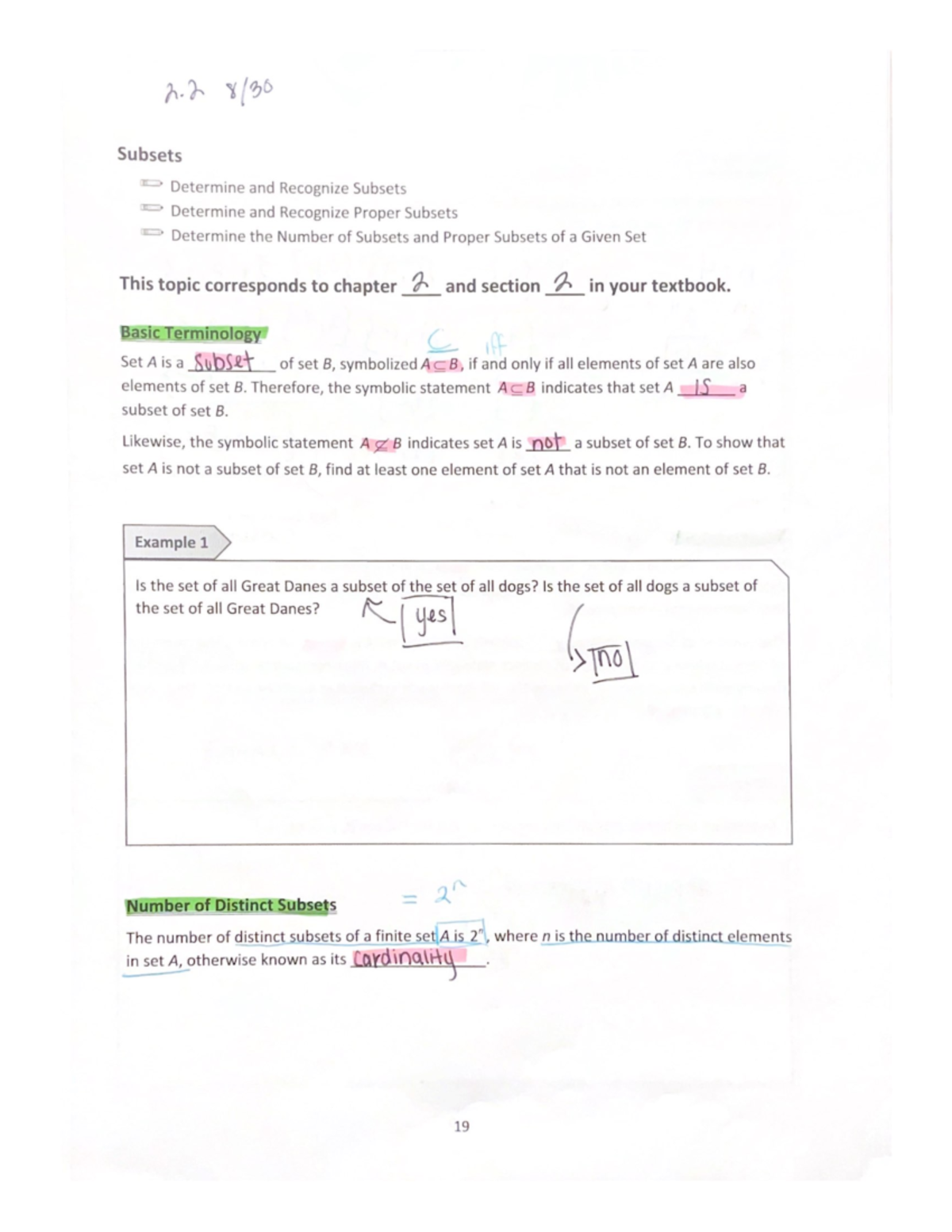 Subsets Chapter 2.2 - MATH 1301 - Studocu