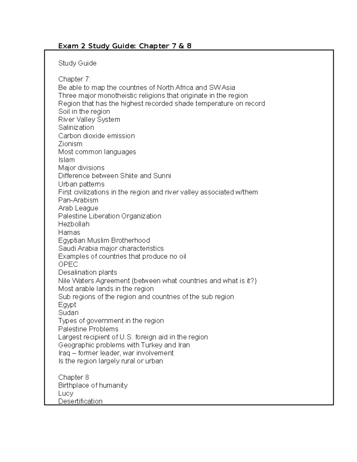 Exam 2 Study Guide - Exam 2 Study Guide: Chapter 7 & 8 Study Guide ...