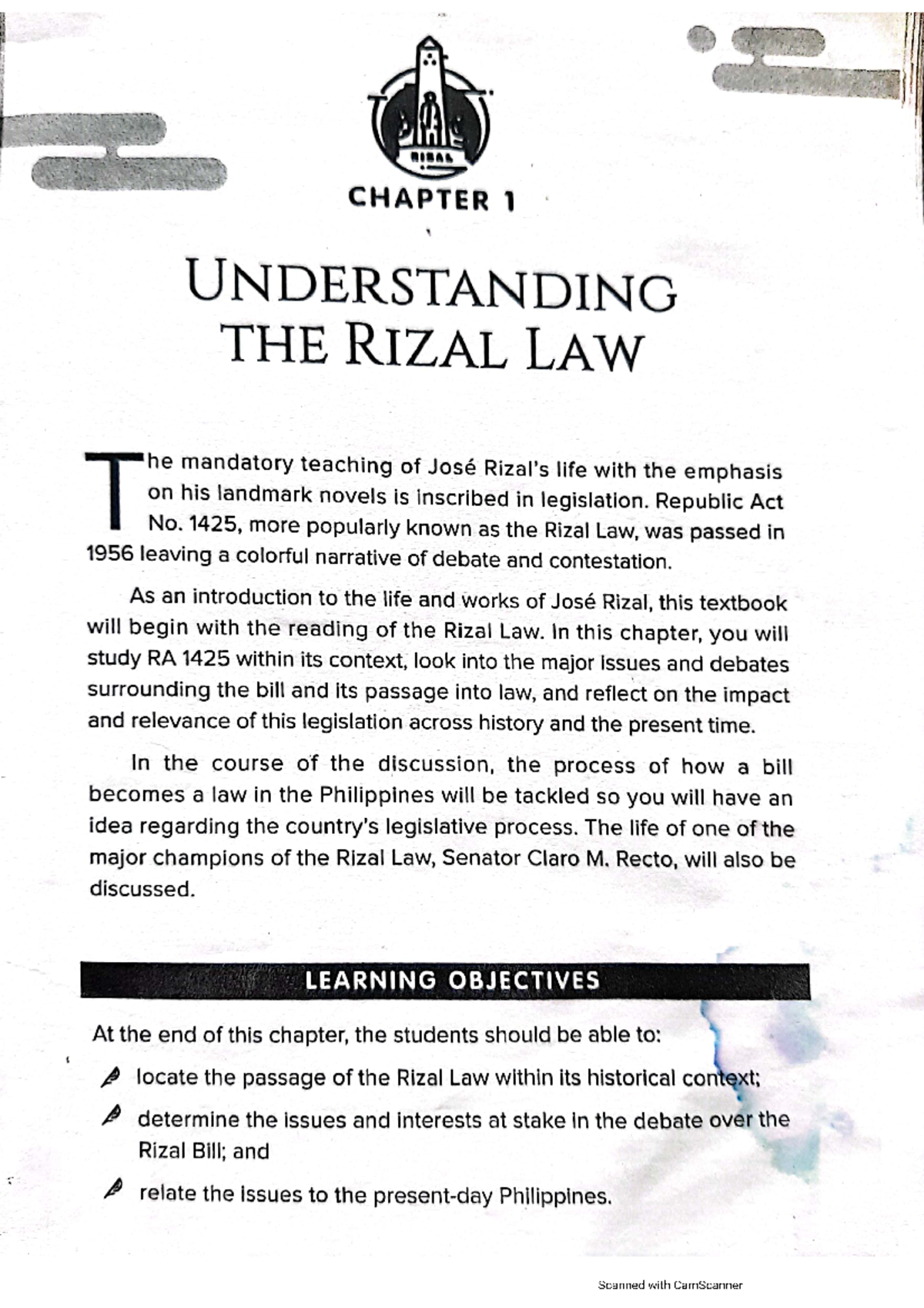 Chapter 1-Understanding Rizal Law - BS Psychology - Studocu