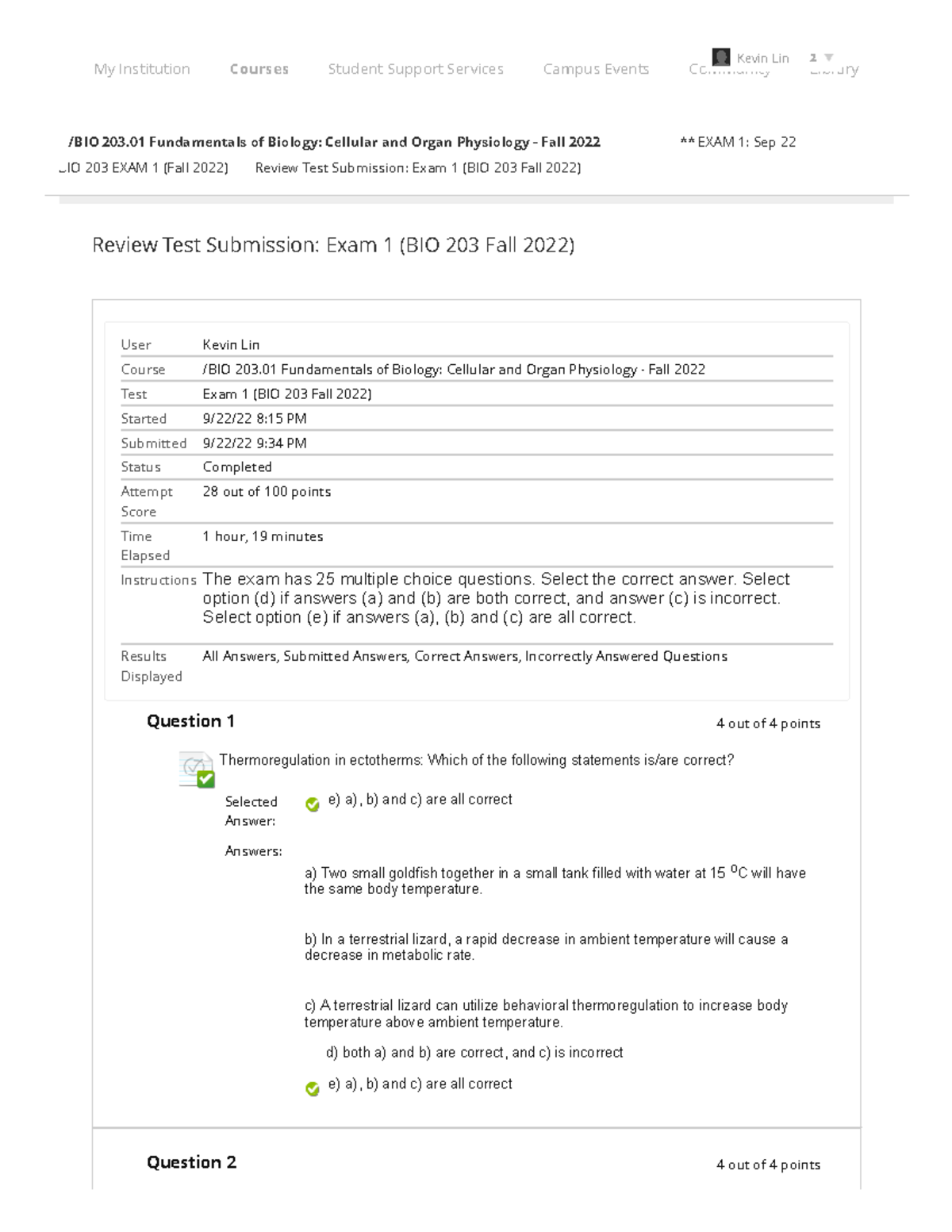 Review Test Submission Exam 1 (BIO 203 Fall 2022) – - Review Test ...