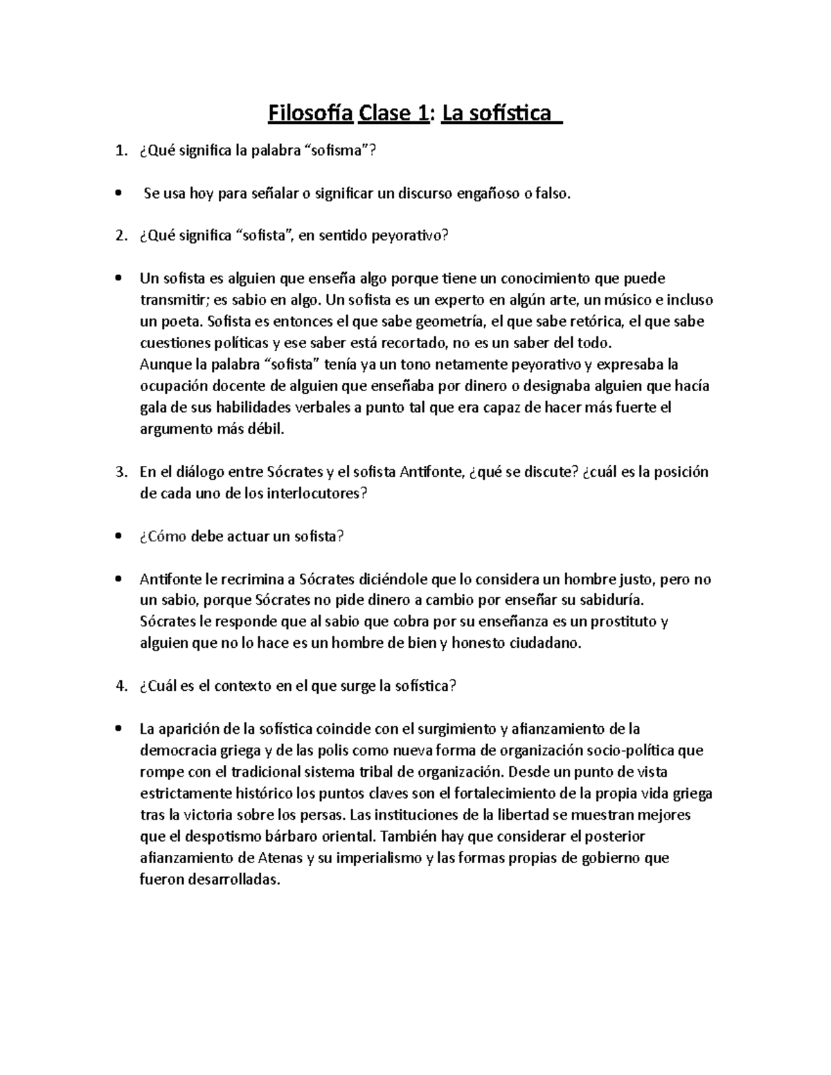 Filosofía Clase 1 La sofistica - Filosofía Clase 1: La sofística ¿Qué ...