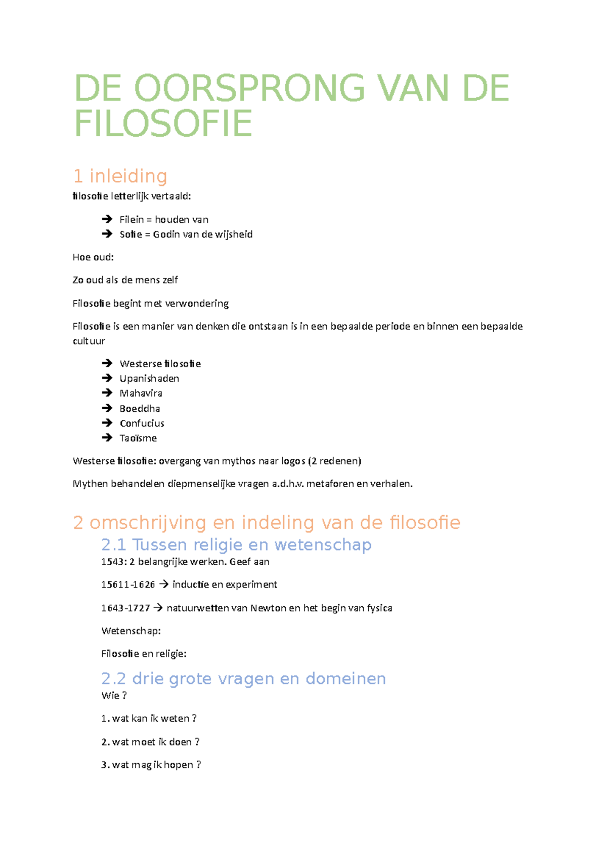Filosofie - leuk - DE OORSPRONG VAN DE FILOSOFIE 1 inleiding filosofie letterlijk vertaald ...