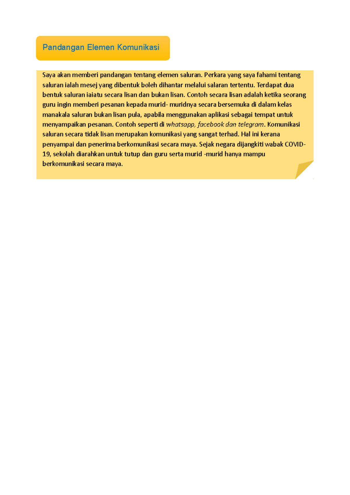 Tutorial M2 - bmm1064 - Pandangan Elemen Komunikasi Saya akan memberi pandangan tentang elemen ...