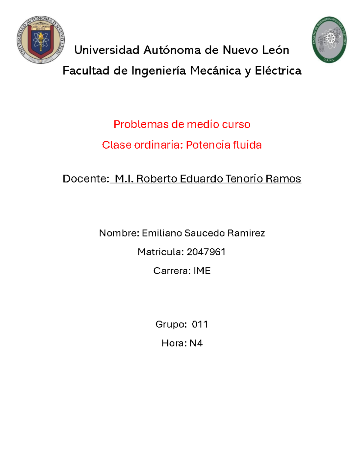 problemas medio curso potencia fluida con el inge tenorio - Potencia Fluida - Universidad ...