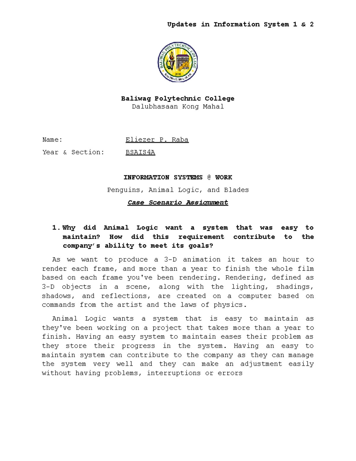 Module 7b Case Study Raba,Eliezer - Information Technology - BTECH - Studocu