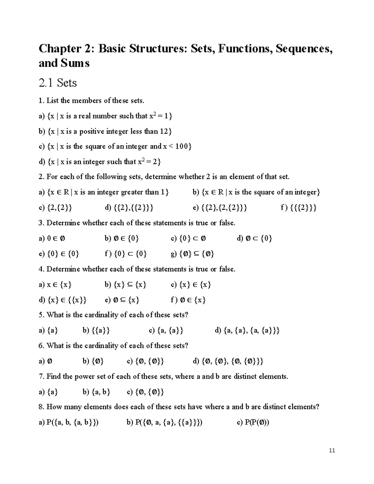 MAD - Bài tập MAD - Chapter 2: Basic Structures: Sets, Functions, Sequences, and Sums 2 Sets 1 ...