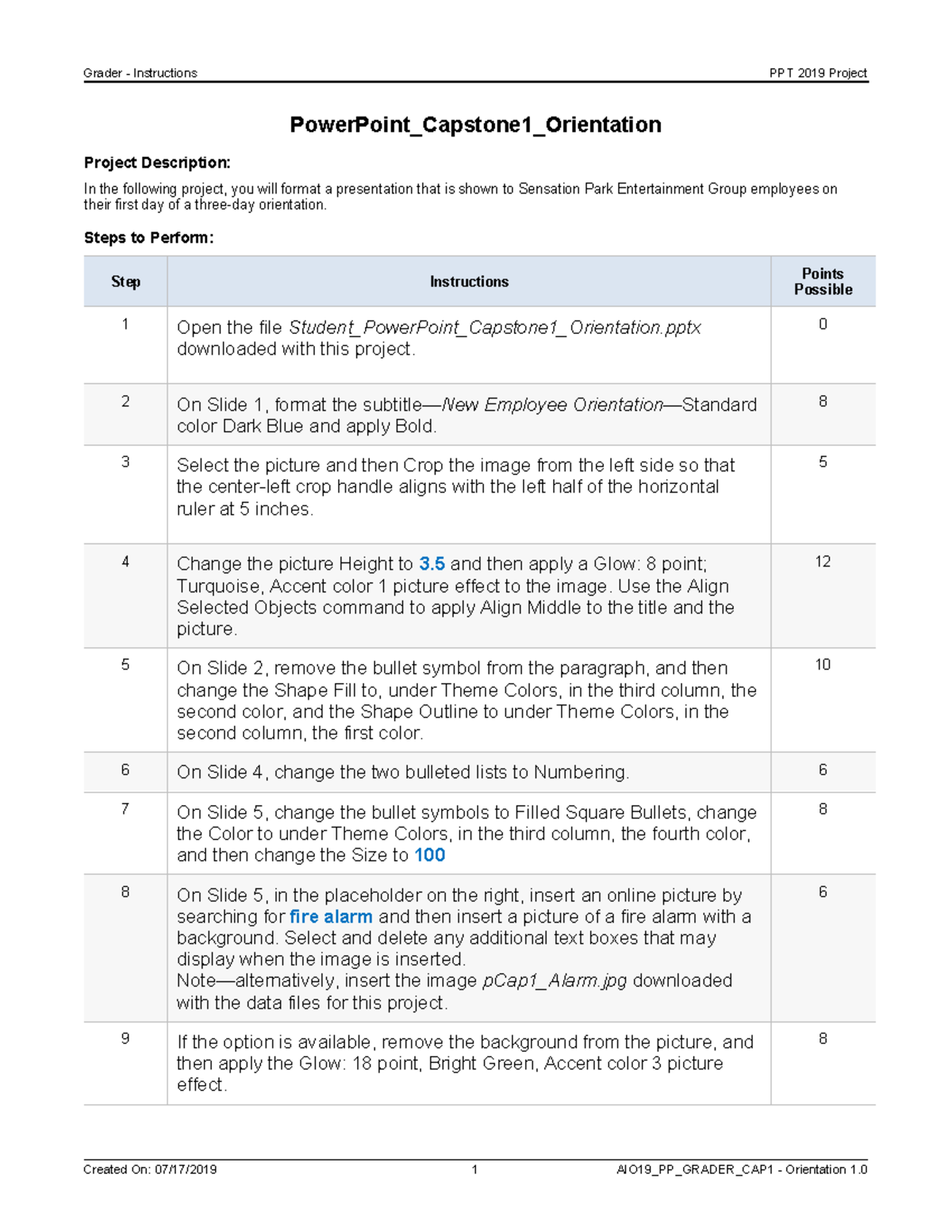 Power Point Capstone 1 Orientation Instructions - Grader - Instructions PPT 2019 Project - Studocu