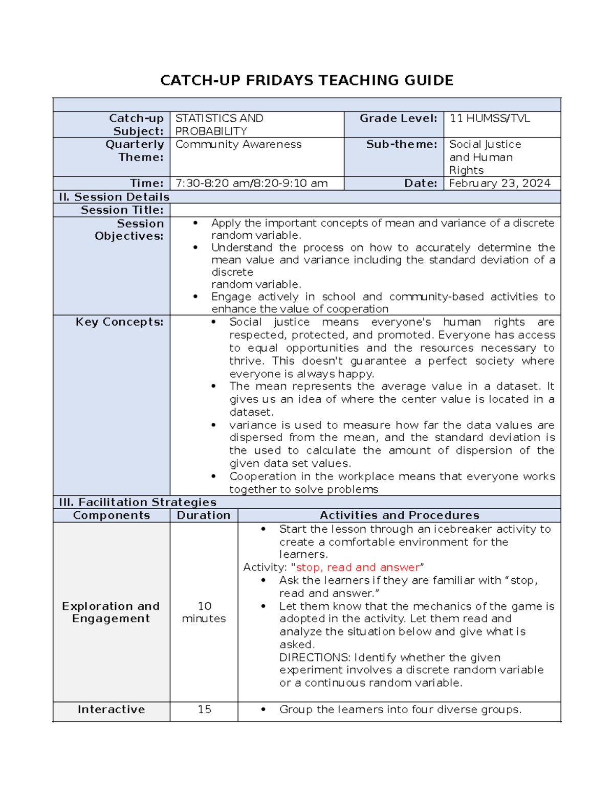 catch up friday - CATCH-UP FRIDAYS TEACHING GUIDE Catch-up Subject ...
